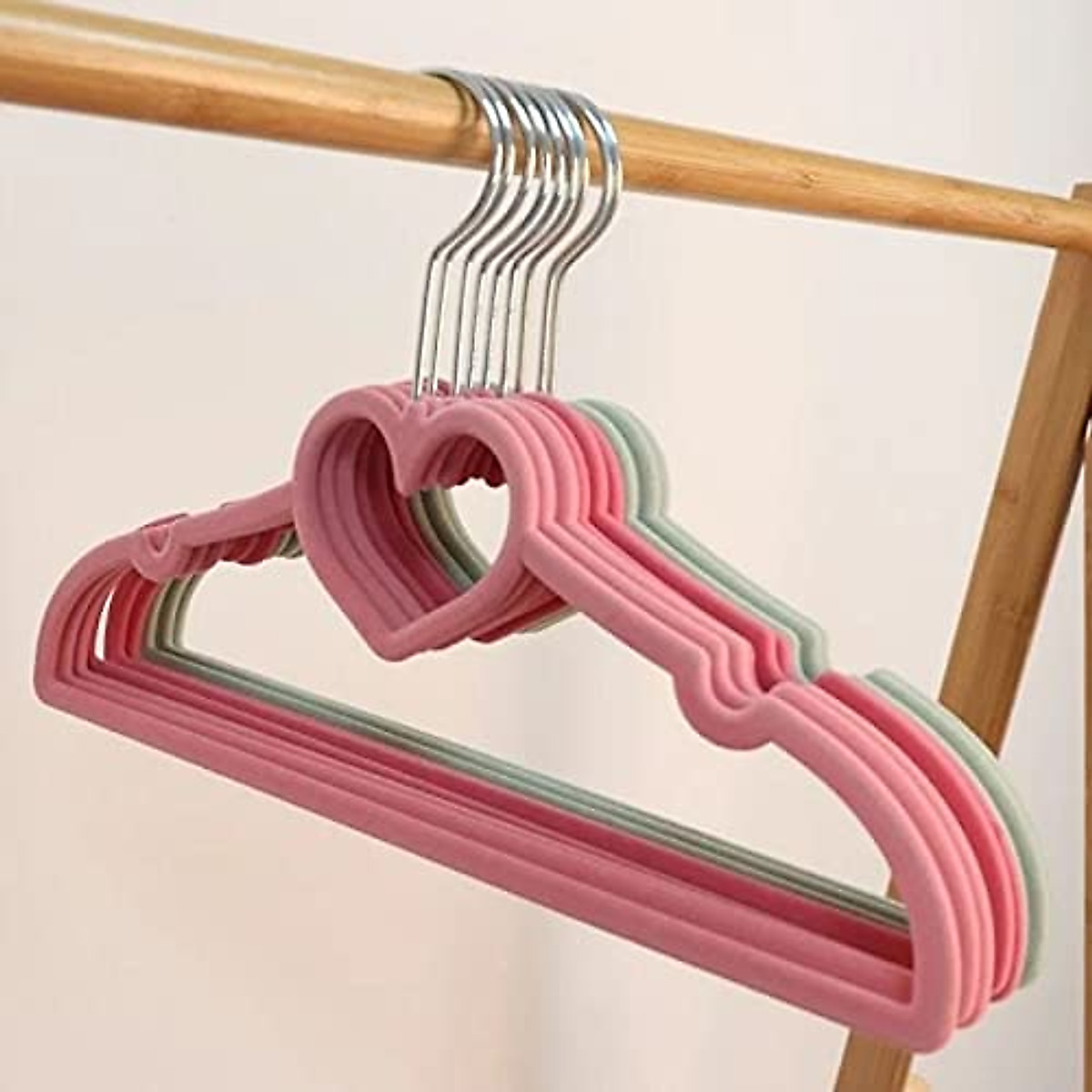 42CM 10/20PCS Cute Hangers Velvet Hangers Heart Design Clothing Rack Clothes Drying Rack Coat Hanger Hangers for Clothes (Color : Green, Size : 42CM 10PCS)