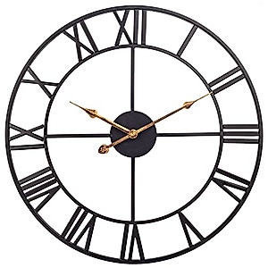 Wall Clock for Living Room Decor, Silent Battery Operated Wall Clocks with Roman Numerals, 14 Inch Large Vintage Decorative Farmhouse Metal Indoor Outdoor Clock for Bedroom, Kitchen, Patio - Black