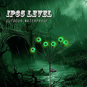 Halloween Decorations Outdoor Solar Scary Eyeball Lights - 2 Pack 12 LED Waterproof Halloween Path Lights, Green Eyeball Swaying Firefly Lights for Yard/Garden/Lawn/Party/Landscape Decoration