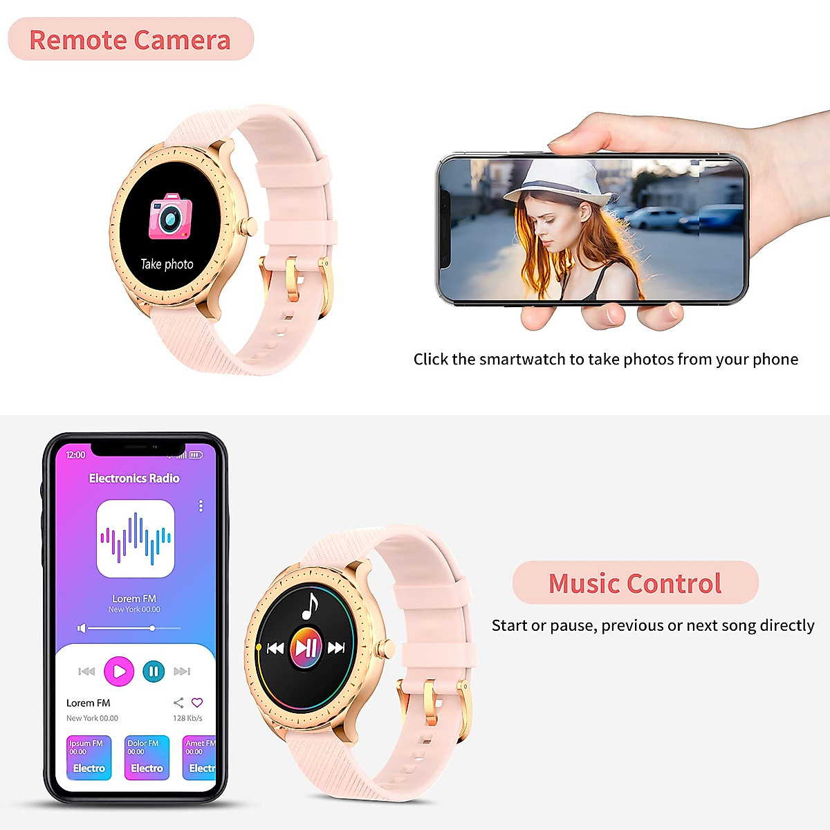 GADIXY Smart Watch for Women(Answer/Make Calls),Smartwatch for Android Phones iPhone,Fitness Tracker with Heart Rate,Sleep,Blood Oxygen Monitor (Pink)