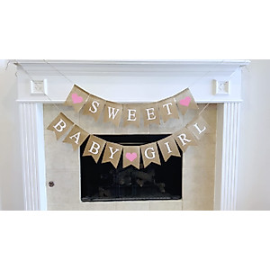 Shimmer Anna Shine Sweet Baby Girl Burlap Banner for Baby Shower Decorations and Gender Reveal Party (Pink)