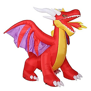 6 FT Halloween Inflatable Fire Dragon, Blow-up Red Dragon with Wings, Holiday Yard Decoration with LED Flash Light,Ground Stakes, for Lawn Yard Garden