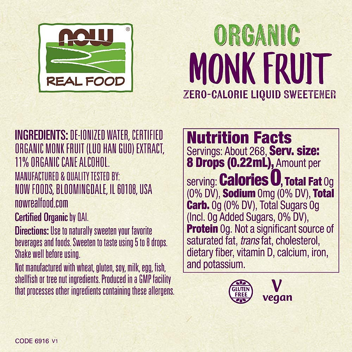 NOW Foods Monk Fruit Liquid Organic, 2 Fluid Ounce (2 Pack)