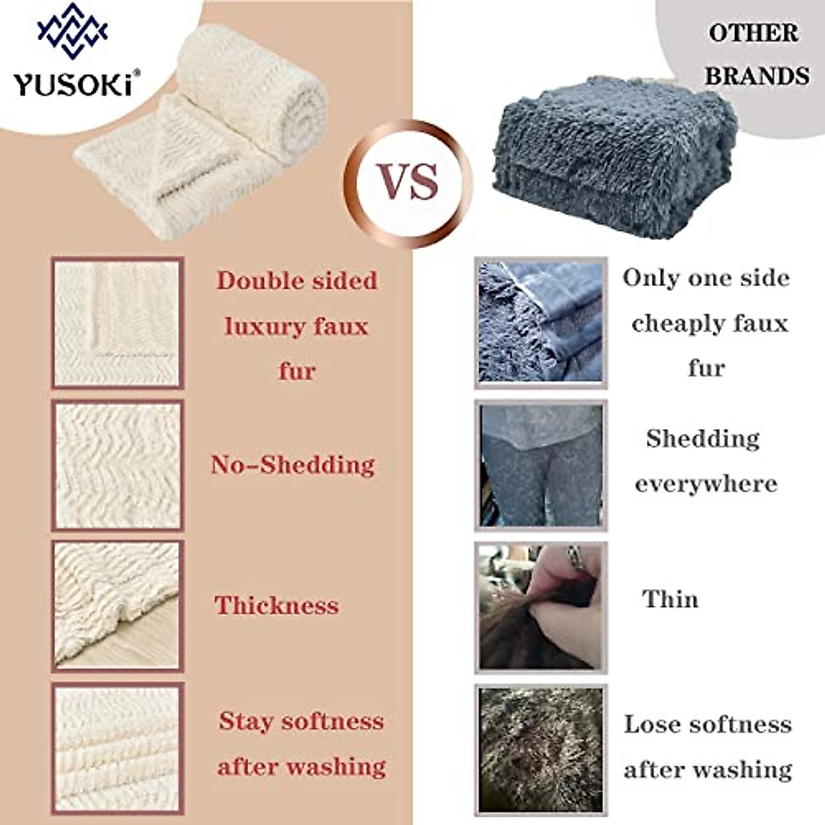 YUSOKI Luxury Double Sided Faux Fur Throw Blanket(Without Pillows),Soft Fuzzy Fluffy Cozy Blanket Plush Furry Comfy Warm Blanket for Couch Bed Chair Sofa Bedroom Women Teen Girls Gift(Ivory,50" x 63")