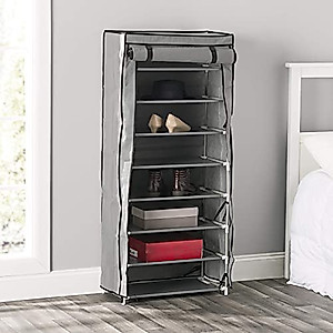 Sunbeam Multipurpose Portable Wardrobe Storage Closet Rack For Shoes and Clothing 7 Tier/Fits 24 Pairs of Shoes Heavy Duty Non Woven Material With Roll Down Cover (Grey)