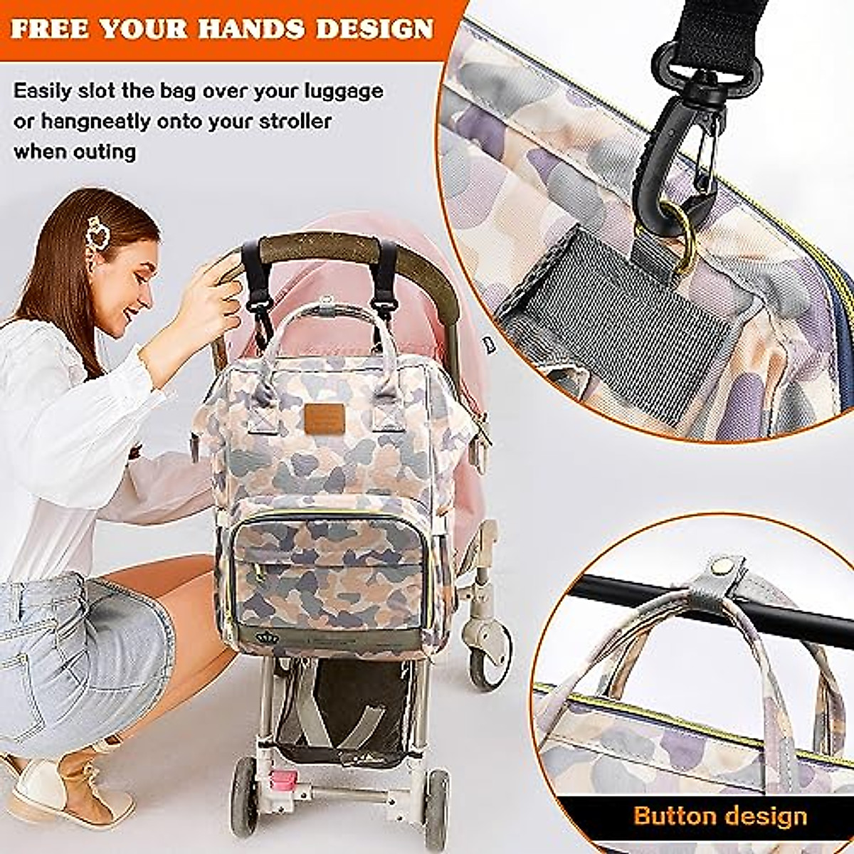 Limhoo Diaper Bag Backpack for Men Dad, Waterproof Large Canvas Camo Nappy Bags, Baby Care Bag (New Camouflage)