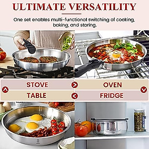 ROYDX Pots and Pans Set, 10 Piece Stainless Steel Kitchen Removable Handle Cookware Set, Frying Saucepans with Lid, Stay-Cool Handles for All Stoves, Dishwasher and Oven Safe, Camping