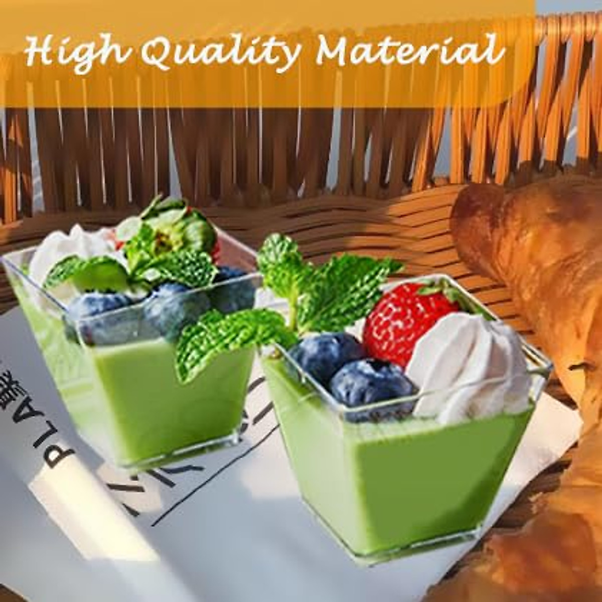 BEGA HOME Dessert Cups - 3oz 50 Cups - Great for Parfaits, Pudding, Yogurt, & Mini Treats - Small Clear Plastic Cups - Yogurt Parfait Cups