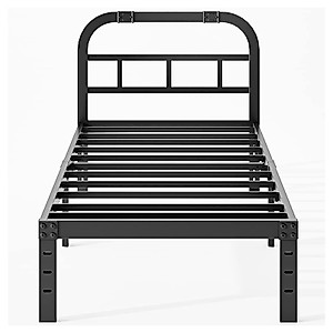 COMASACH Twin Bed Frame with headboard, 14 Inch High 3500lbs Heavy Duty Steel Slats Support Metal Bed Frames No Box Spring Needed,Noise-Free,Easy Assembly-Black