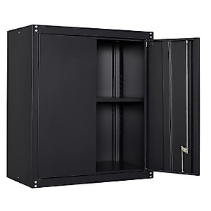 GEDELITE Metal Storage Cabinet with Lock and Doors,Steel Garage Wall Storage Cabinet,Garage Upper Cabinet,Wall Mounted Metal Cabinet for Garage, Black