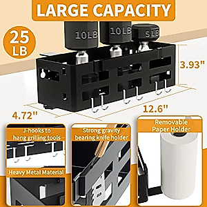 Griddle Caddy for Blackstone 28"/36"/17"/22" Griddles, BBQ Accessories Storage Box with Knife Holder & Paper Towel Holder, Grill Accessories Space Saving for Blackstone Griddle Accessories (Black 10)