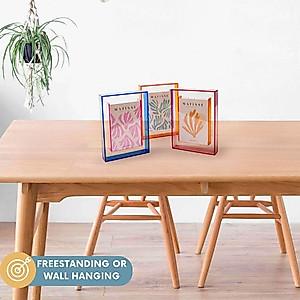 Una Haven Set of 3 Acrylic Floating Picture Frames, Color Block Unique Acrylic Decor (4x6 inch) Eclectic Cute Neon Photo Frame Set with Matisse Wall Art Included