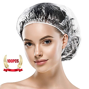 MORGLES Shower Caps Reusable Waterproof, 100 Pcs Disposable Plastic Shower Caps for Women Bathing, Hair Salon Home & Travel Use