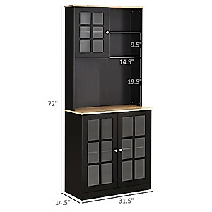HOMCOM Kitchen Buffet with Hutch, Storage Pantry with 3 Cabinets, 2 Open Shelves and Large Countertop, Black