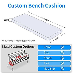 Millsilo Custom Size Bench Cushion for Indoor Outdoor Furniture, Non-Slip Window Seat Cushions, Piano Dining Cushion for Bench, Long Storage Bench Cushion, Washable Cover, 70D High Density Sponge