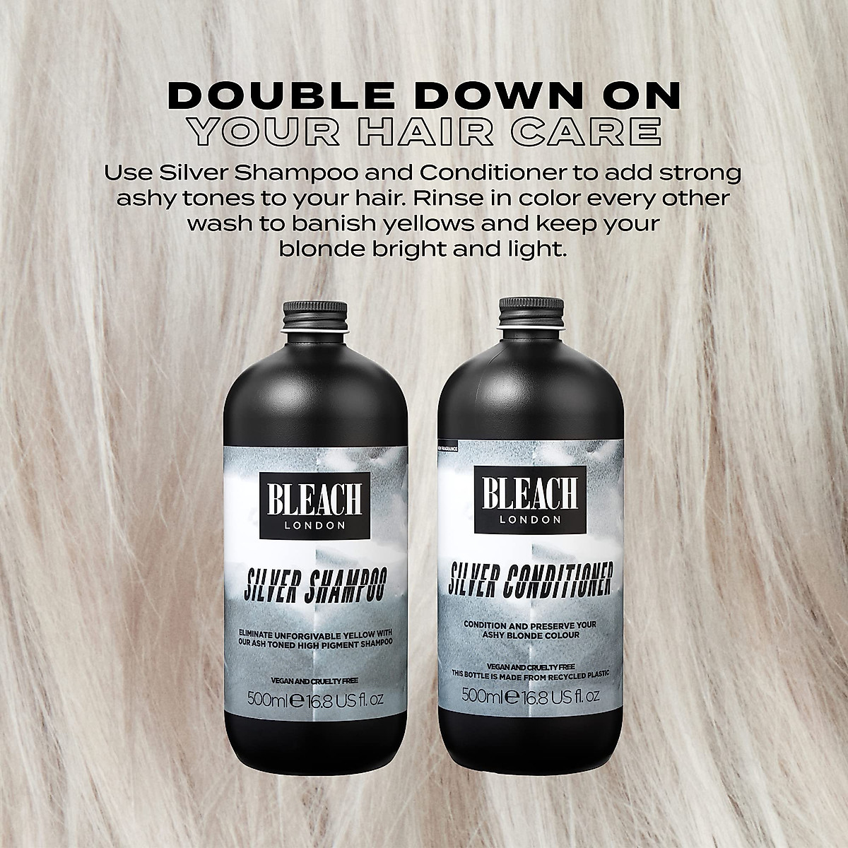 BLEACH LONDON Silver Shampoo - High Pigmented Ashy Silver Rinse, Vegan Cruelty Free, Color Protected Clean, Color Depositing Toning Formula 16.8 fl oz