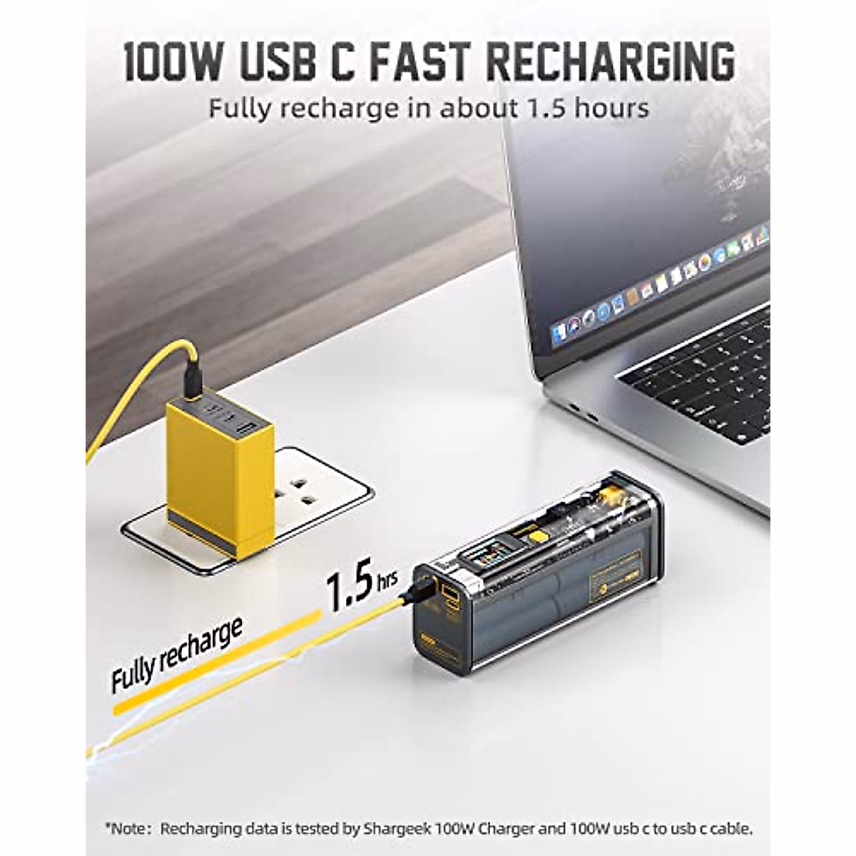Shargeek Portable Charger, Storm 2 100W 25600mAh Laptop Power Bank, World's First See Through Battery Pack with IPS Screen, DC & 2 USB C & USB Ports for MacBook Pro/Dell XPS, iPad/iPhone 13 and More