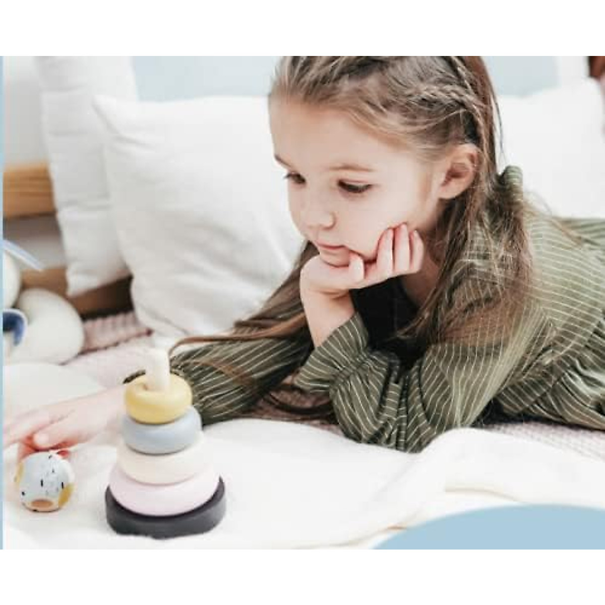 Wooden Stacking Toys for 2 3 4 Year Old, Unisex Toddler Toys, Baby Boy Toys, Montessori Toys for 2 3 4 Year Old, Rings Stacker, Educational Learning Stacking Tower, Wooden Toys (Rabbit Topper)