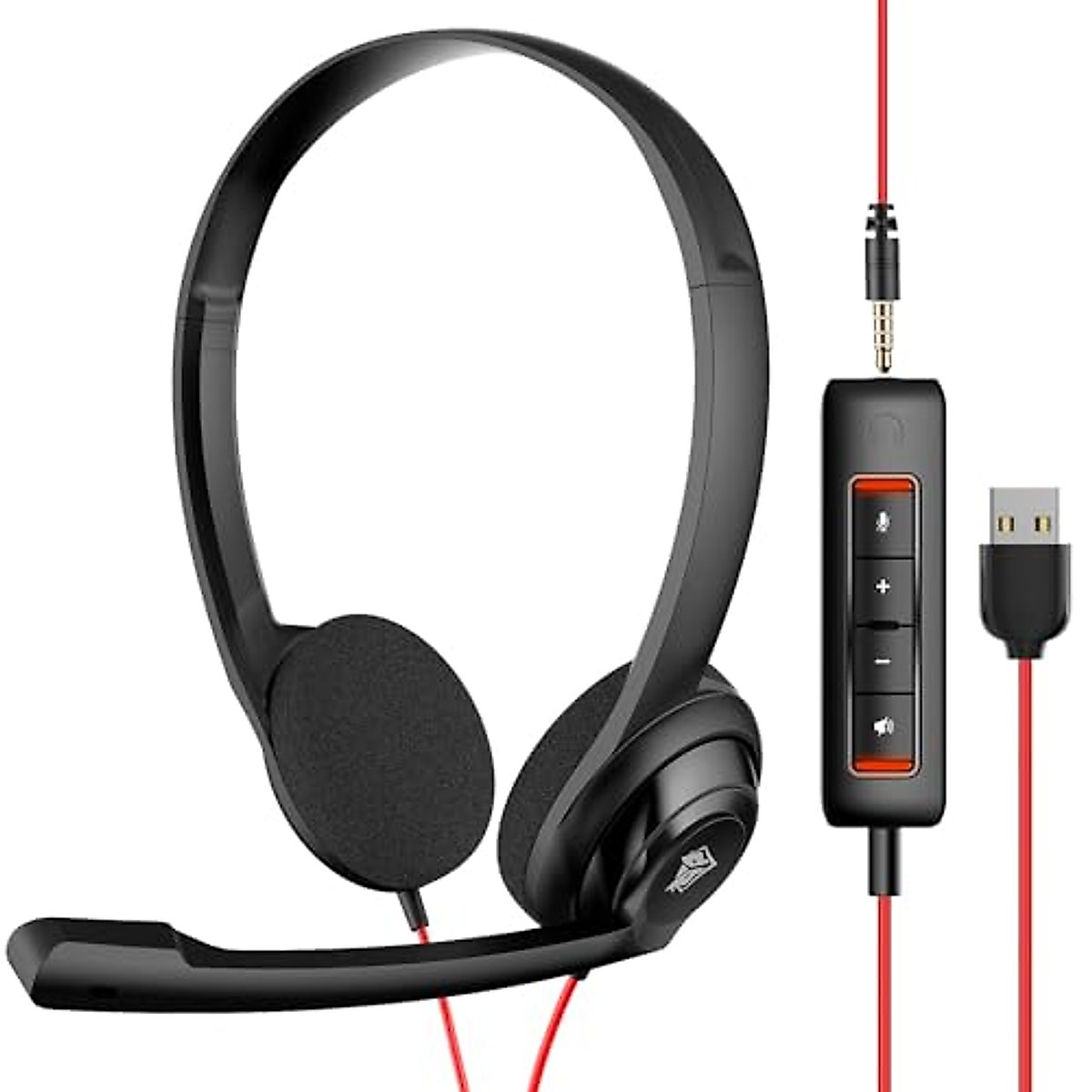 NUBWO HW02 USB Computer Headset with Clear Chat Microphone, Lightweight On-Ear Wired Headset for MS Teams, Skype, Webinars, Call Center and More (Black)