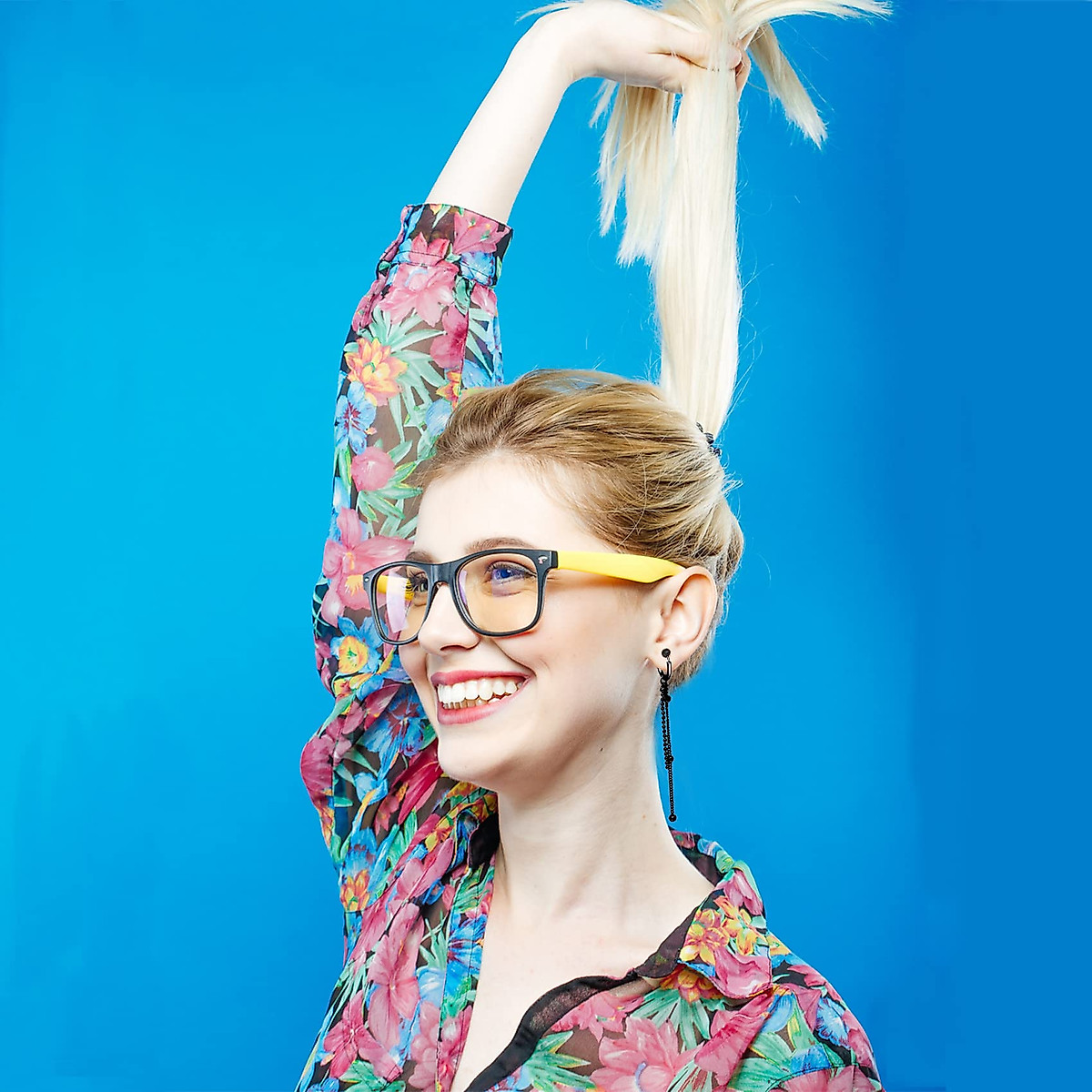 EFORPAD 5Pcs Clip On Earrings Non Piercing Fake Earrings Hoop Dangle Earrings for Men Women Stainless Steel Dangle Hoop Earrings Long Chain Pendant Earrings (Black)