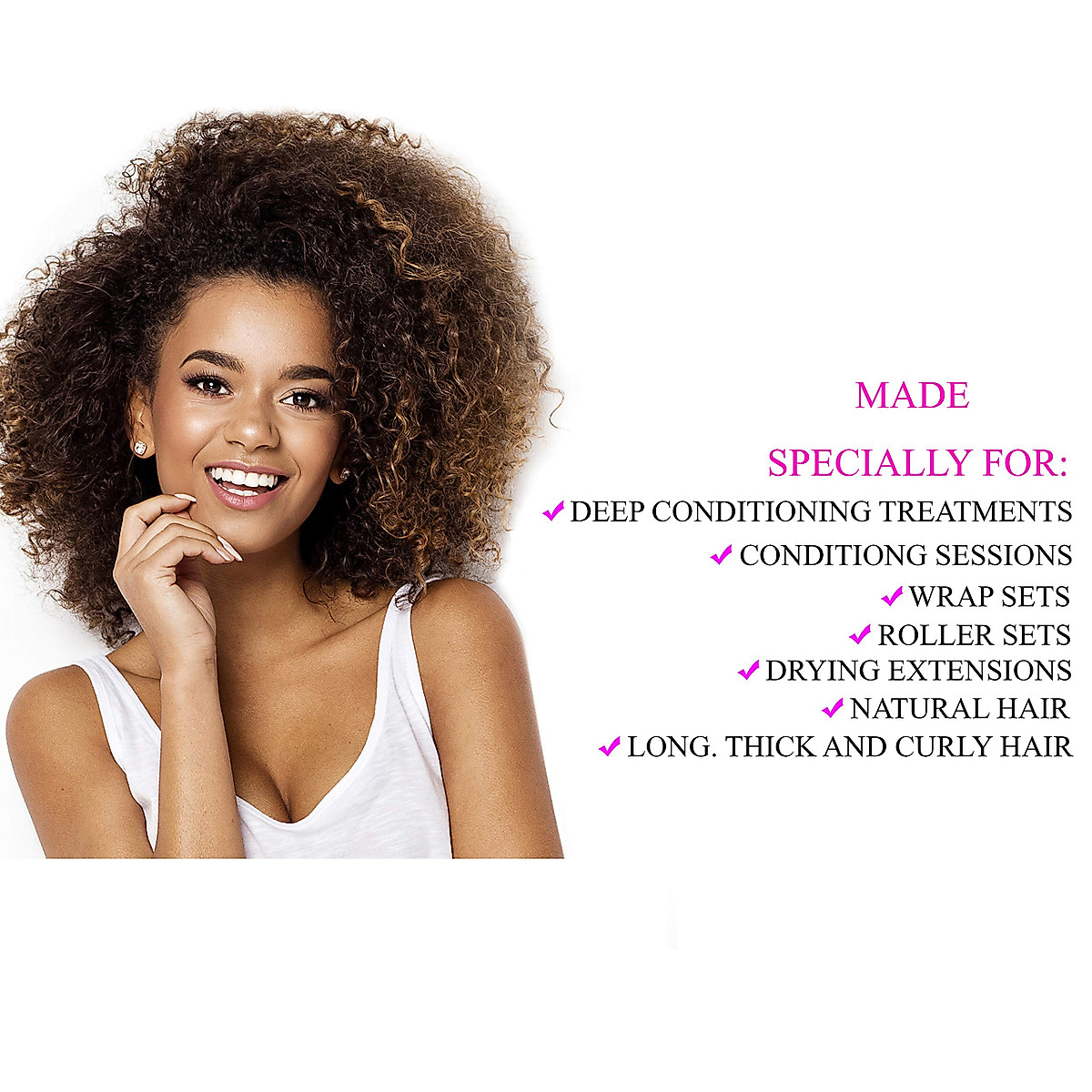 Bonnet Hair Dryer Attachment-W/ 10 Silicone Hair Curlers-Extra Large Adjustable Soft Hooded Hair Dryer Bonnet With Extra Long Hose For Drying,Styling,Curling&Deep Conditioning Fits All Head&Hair Sizes