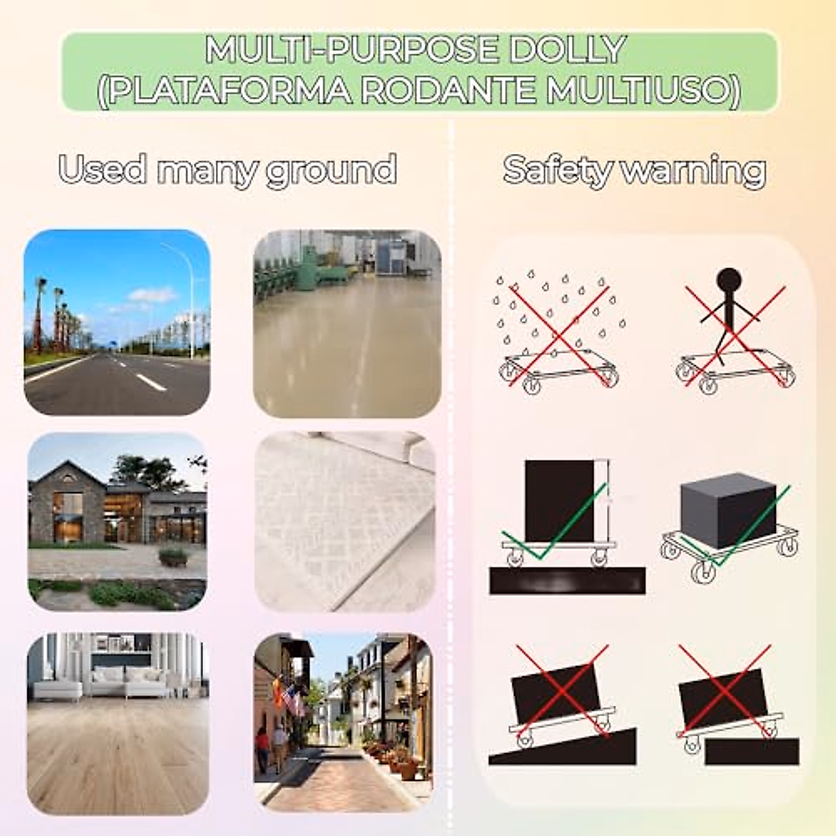 HBFBDRCT Furniture Spliceable Movers Dolly, Securely Holds 220 Lbs, Moving Dolly Cart for Heavy Furniture, Piano, Couches, Fridges, Boxes, 5 Wheels Dolly Rolls, No Assembly Required (Green dolly)