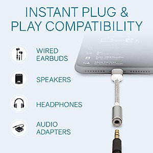 Realm Lightning to 3.5mm Headphone Jack Adapter, 3.5mm Audio Adapter Compatible with iPhone, White (RLMA7WT)