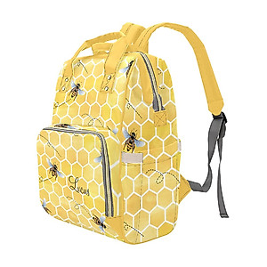 Yeshop Bee Honey Yellow Personalized Diaper Bag Backpack Tote with Name,Custom Travel Nappy Mommy Bag Backpack for Baby Girl Boy Gift, 10.83x6.69x15 inch