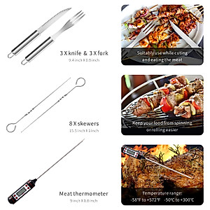 SENDAIST Deluxe BBQ Grill Tool Set – 32 PCS Camping BBQ Grilling Accessories – Portable Grill Utensil Set with Thermometer in Heavy Duty Aluminum Case