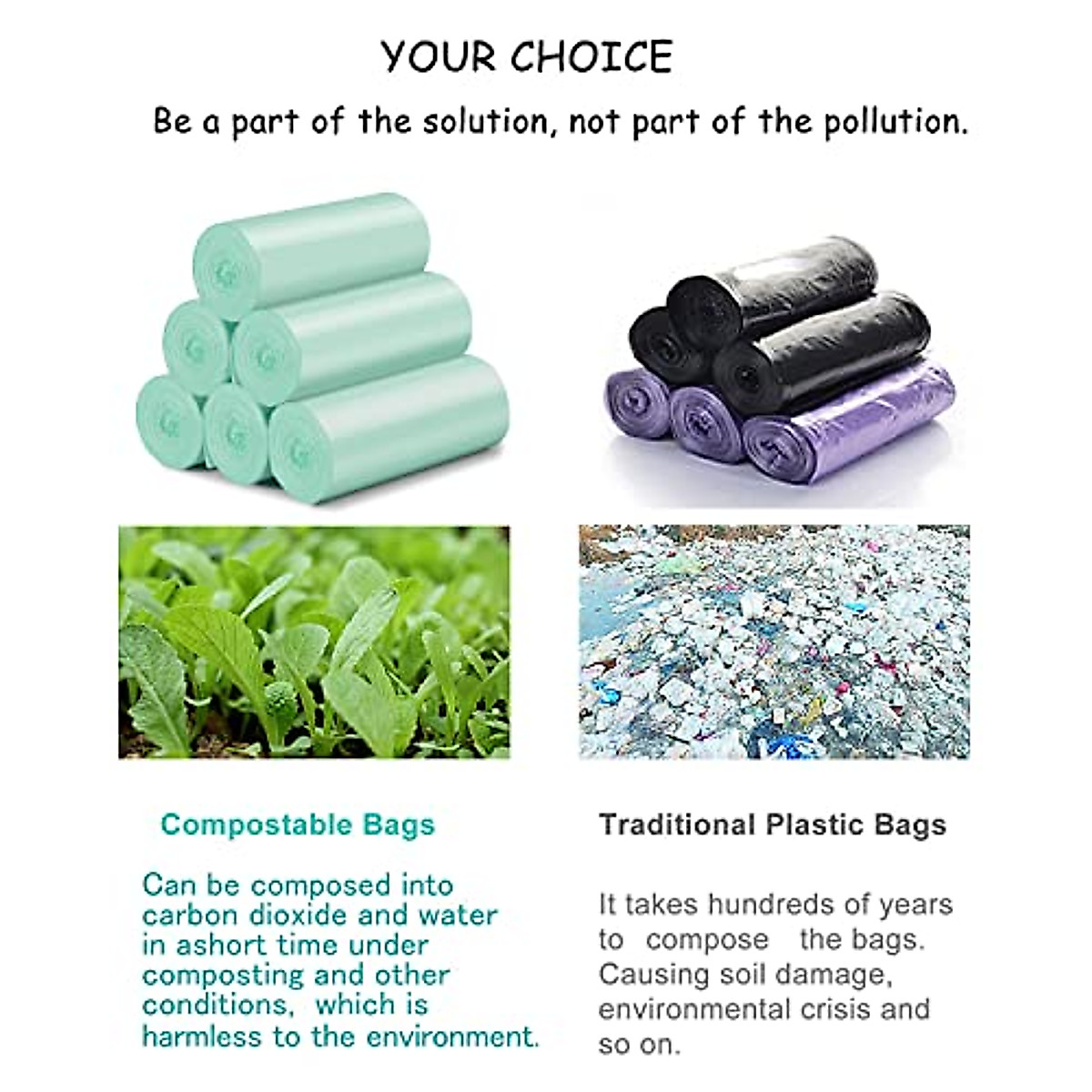 Compostable Trash Garbage bags,AYOTEE 13-15 Gallon Tall Kitchen Trash Bags,Heavy Duty Unscented 1.18Mils 55 Liter,60 Count,Strong Thicken Rubbish Waste Can Liners for Kitchen Garden Home