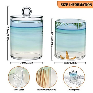 WELLDAY Apothecary Jars Bathroom Storage Organizer with Lid - 14 oz Qtip Holder Storage Canister, Summer Beach Starfish Clear Plastic Jar for Cotton Swab, Cotton Ball, Floss Picks, Makeup Sponges,Hair