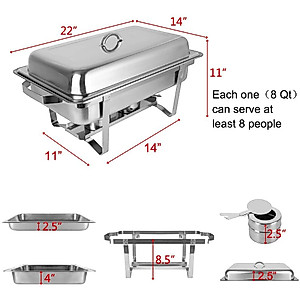 ROVSUN Chafing Dish Buffet Set,2 Round + 2 Rectangular Stainless Steel Chaffing Dishes Silver,Catering Warmer Set Food Warmer with Thick Stand Frame,Food Pans for Dinner Parties Buffets