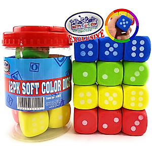 Deluxe 1.5" EVA Foam Dice Red, Green, Blue & Yellow (Pack of 12) Bucket