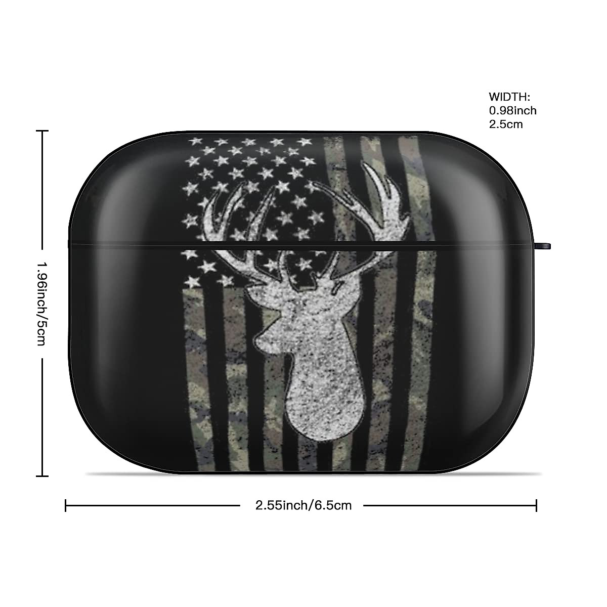 Deer Camo Camouflage American Flag Hunting AirPods Case Cover for AirPods Pro, Wireless/Wired Charging Protective AirPods Pro Case with Keychain, Black