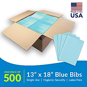 Avalon Papers Bibs/Towels, Blue, 13" x 18" (Pack of 500) - Waffle Embossed - 2-Ply Tissue - Poly Back Dental Bib to Prevent Leak Through - Dental Consumables (1053)