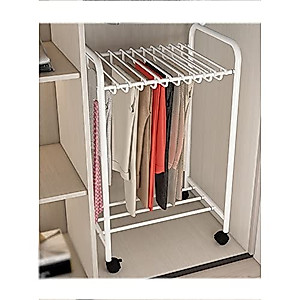 Multifunctional Adjustable Trousers Rack, Trousers Rack Rolling Trolley, for Hanging Clothes Multifunctional Jeans Scarf Skirts Storage Holder, Drying Rack (Color : White, Size : 52x39x87cm)