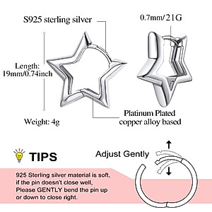 FindChic Star Earrings for Sensitive Ears Earring Studs Platinum Plated Hypoallergenic Small Huggie Hoops with Silver Post Lightweight Minimalist Jewelry