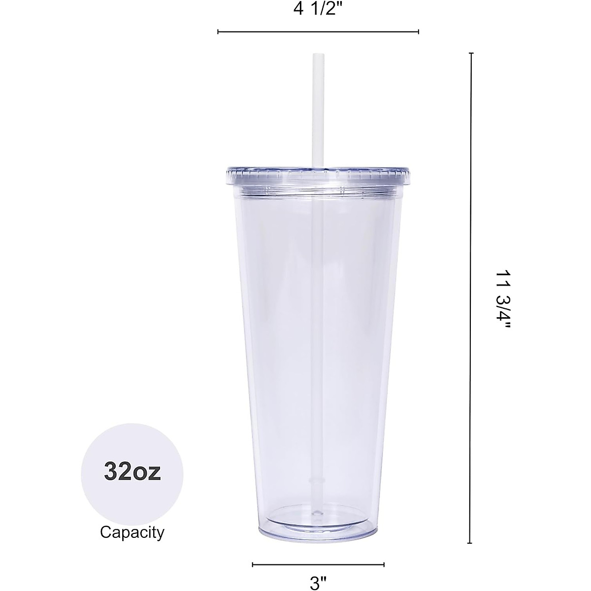 Zephyr Canyon 32oz Double Wall Plastic Tumblers with Lids and Straws | Extra Large Classic Travel Tumbler | 2 Pack Set of 2 | Clear Reusable Cups with Straws | BPA Free