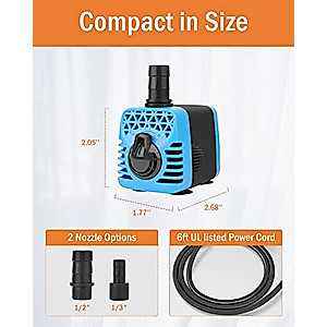 Kulife 210GPH Submersible Water Pumps (800L/H, 10W) Fountain Pump Pond Pump Aquarium Water Pump with Flow Control and Hose for Fish Tank, Fountain, Waterfall, Filtration, Water feature, Hydroponics