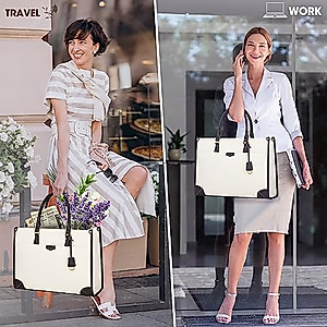 NUBILY Laptop Bag for Women 15.6 inch Lightweight Canvas Tote Waterproof Work Shoulder Bags Large Capacity Computer Professional Office Business Briefcase Casual Handbag Travel College, Black