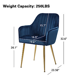 thksbought Set of 2 Velvet Dinning Chairs, Upholstered Accent Chairs with Gold Plating Legs for Living Room Chairs(Blue)