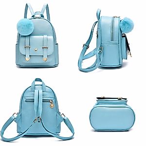 I IHAYNER Girls Fashion Backpack Mini Backpack Purse for Women Teenage Girls Purses PU Leather Pompom Backpack Shoulder Bag Green