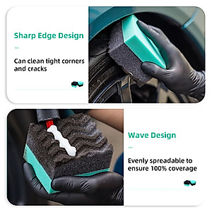 Kewucn Large Tire Dressing Applicator Pad, 2 Pack Wavy Contour Tire Polish Sponge for Tire Shine Car Wax Compound and Polish, Reusable Sponge Cleaning Supplies, Car Accessories