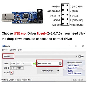 DIYmall USBASP Programmer 10 Pin AVR Downloader Flash Tool USB ISP Burn Bootloader 51 AVR ATMEGAA8 with USBASP 10 PIN to 6 PIN Adapter for Arduino Ender 3 Pro 5V/3.3V