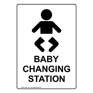 ComplianceSigns.com Vertical Baby Changing Station Label Decal with Symbol, 5x3.5 in. 4-Pack Vinyl for Restrooms, Made in USA
