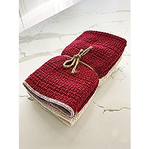 Great Useful Stuff Made in The USA 100% Cotton Kitchen Towels Ultra Soft Absorbent Quick Drying American Dish Towels, Set of 2, Large 24" x 15" Inches (Red and Natural)