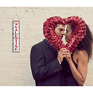 KPSheng Happy Valentine Day Sign for Front Door, 8x64 Inch Vertical Valentine's Day Wooden Welcome Sign for Front Porch, Modern Farmhouse Front Porch Decor