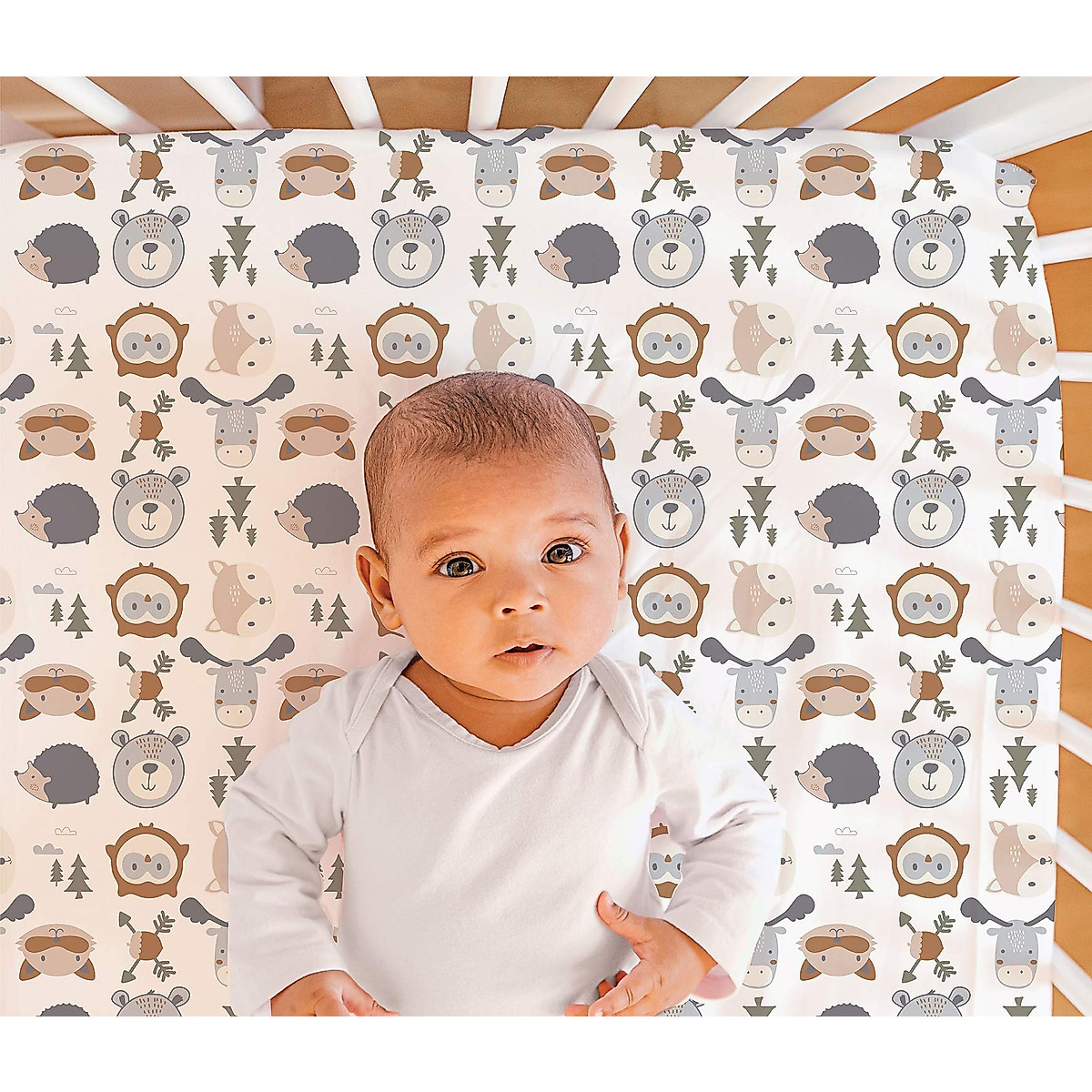 The Peanutshell Woodland Walk Crib Bedding Set for Boys or Girls | 3 Piece Nursery Set | Crib Quilt, Fitted Sheet, Crib Skirt