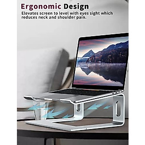 ALASHI Laptop Stand for Desk, Aluminum Computer Riser, Ergonomic Notebook Holder, Detachable Metal Laptops Elevator, PC Cooling Mount Support 10 to 15.6 Inches Notebook, Silver
