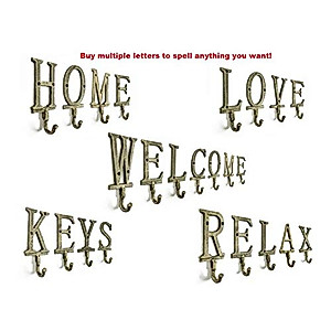 Handcrafted Nautical Decor Rustic Gold Cast Iron Letter K Alphabet Wall Hook 6"